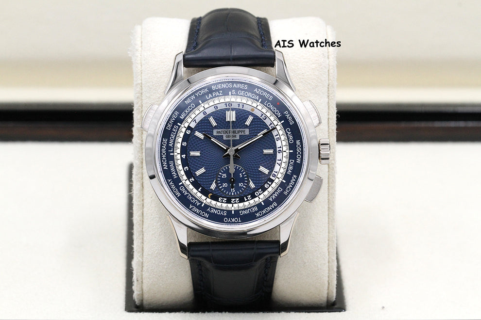 Patek Philippe 5930G World Time Chronograph White Gold Blue Dial Box ...